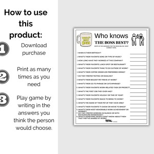 Who Knows the Boss Best Game, Printable Office Party Games, How Well Do ...