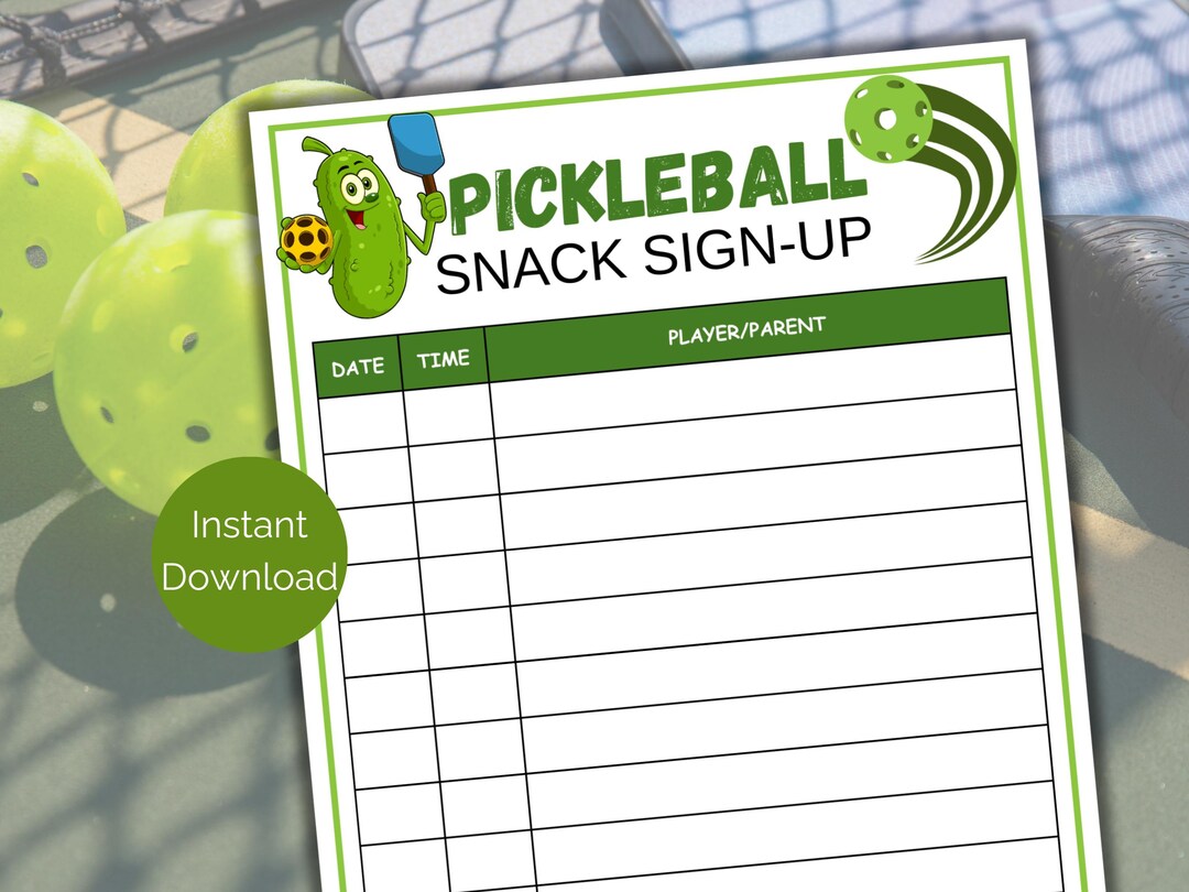 Pickleball Snack Sign up Sheet, Printable Pickleball Snack Schedule ...