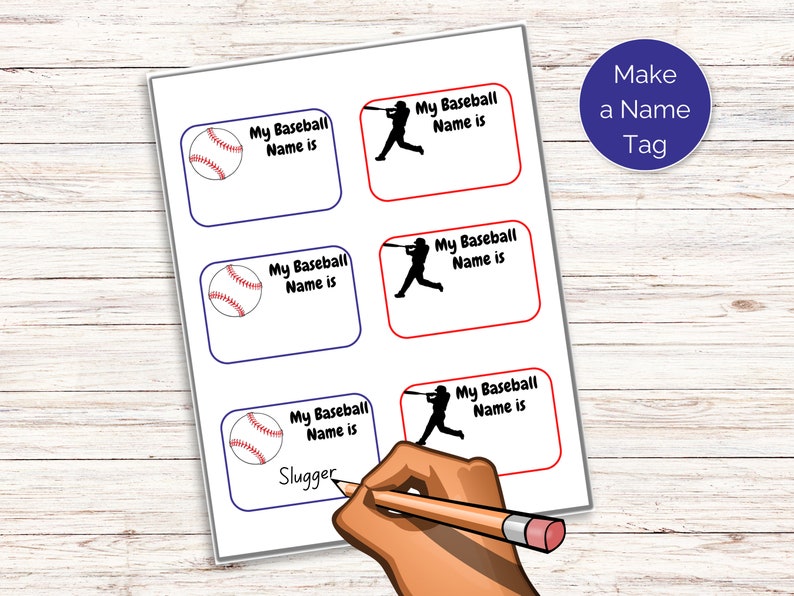 What's Your Baseball Name Game + Name Tags, Baseball Team Party Games ...