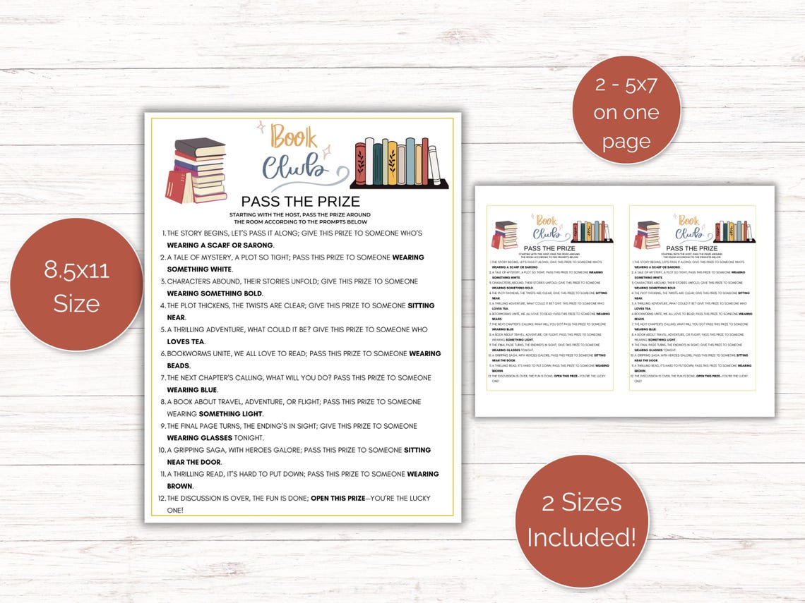 Book Club Pass the Prize, Printable Book Club Pass the Parcel Game ...