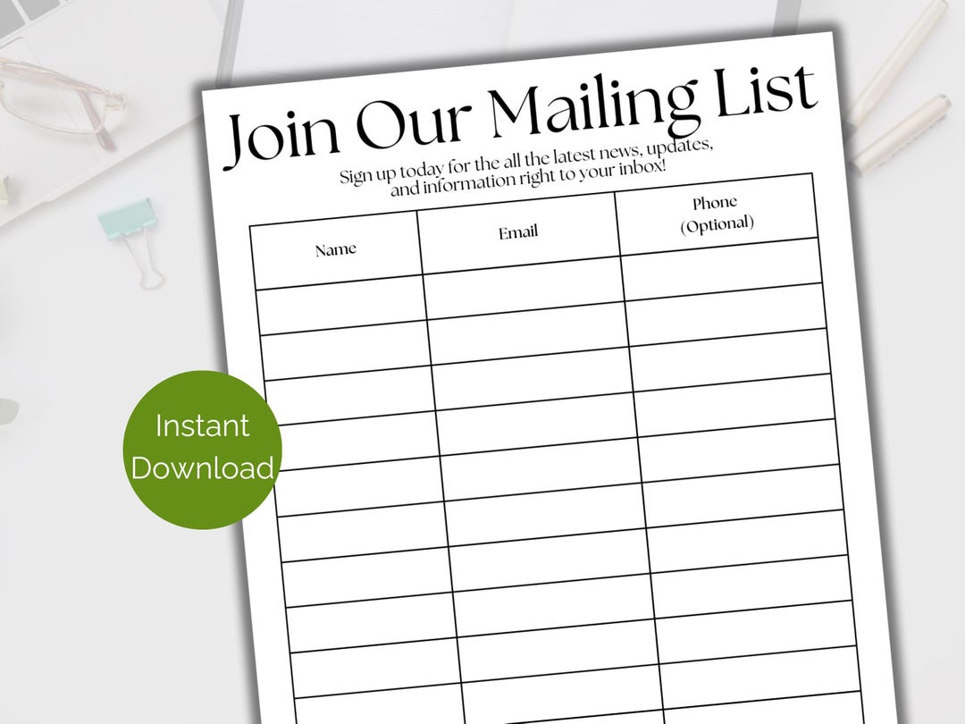 Email List Sign up Sheet, Printable Email Signup Form, Email Collection ...