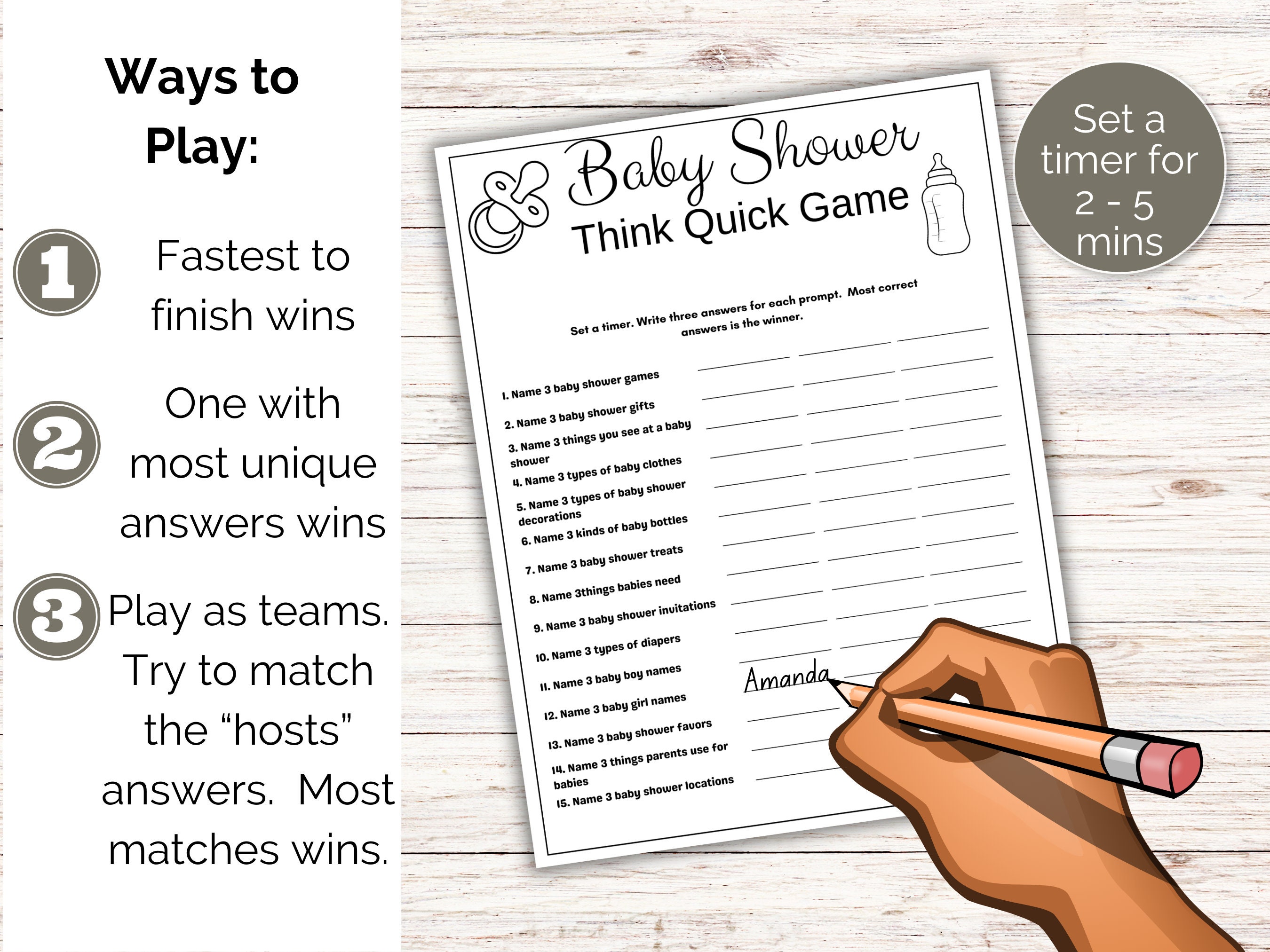 Baby Shower Think Quick, Printable Baby Shower Games, Fun Baby Sprinkle Game, Gender Neutral ...