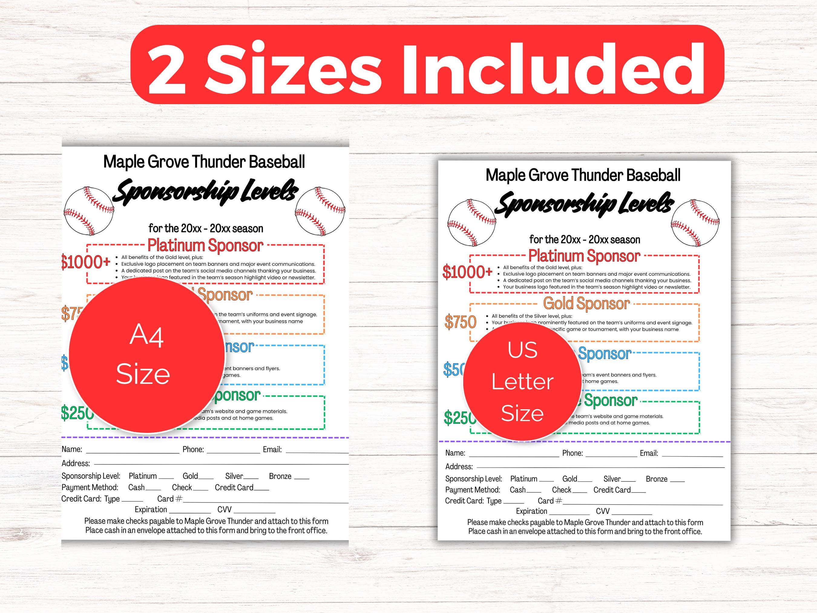 EDITABLE Baseball Sponsorship Levels Flyer Template, Baseball Team ...