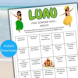 Luau Find Someone Who Game, Hawaiian Party Mix and Mingle, Aloha Party ...