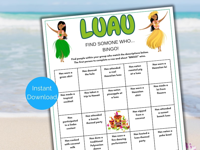 Luau Find Someone Who Game, Hawaiian Party Mix and Mingle, Aloha Party ...