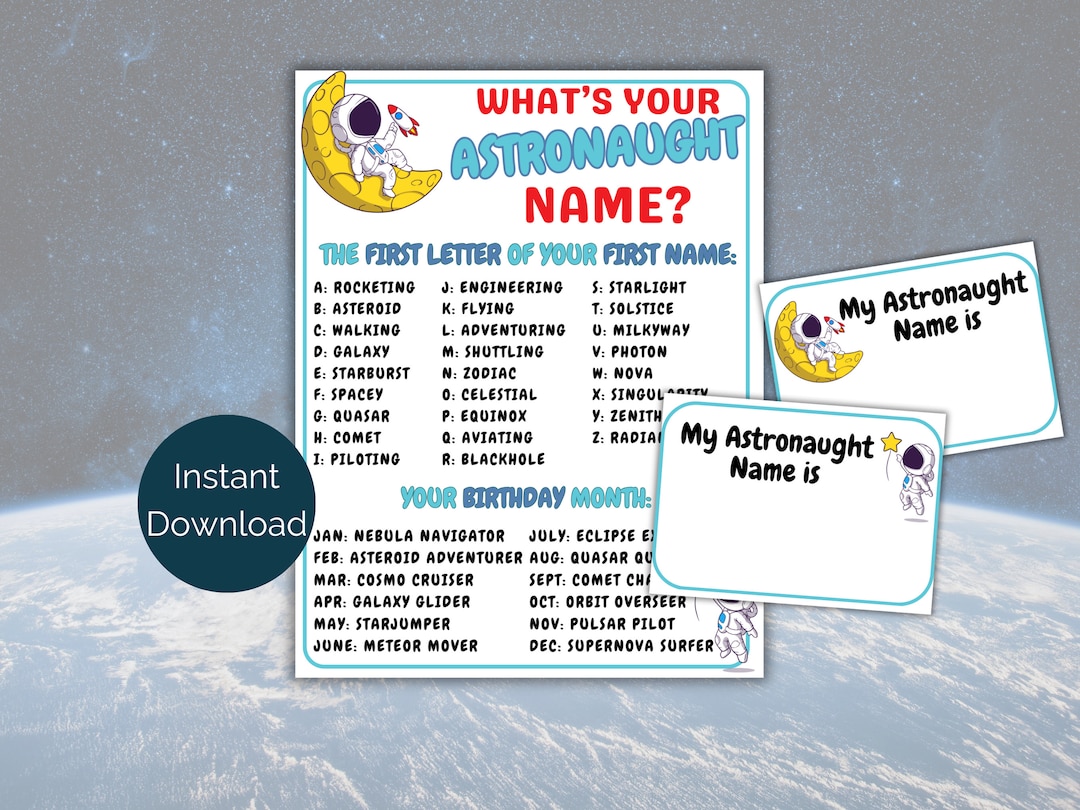 What's Your Astronaut Name Game + Name Tags, Astronaut Party, Space ...