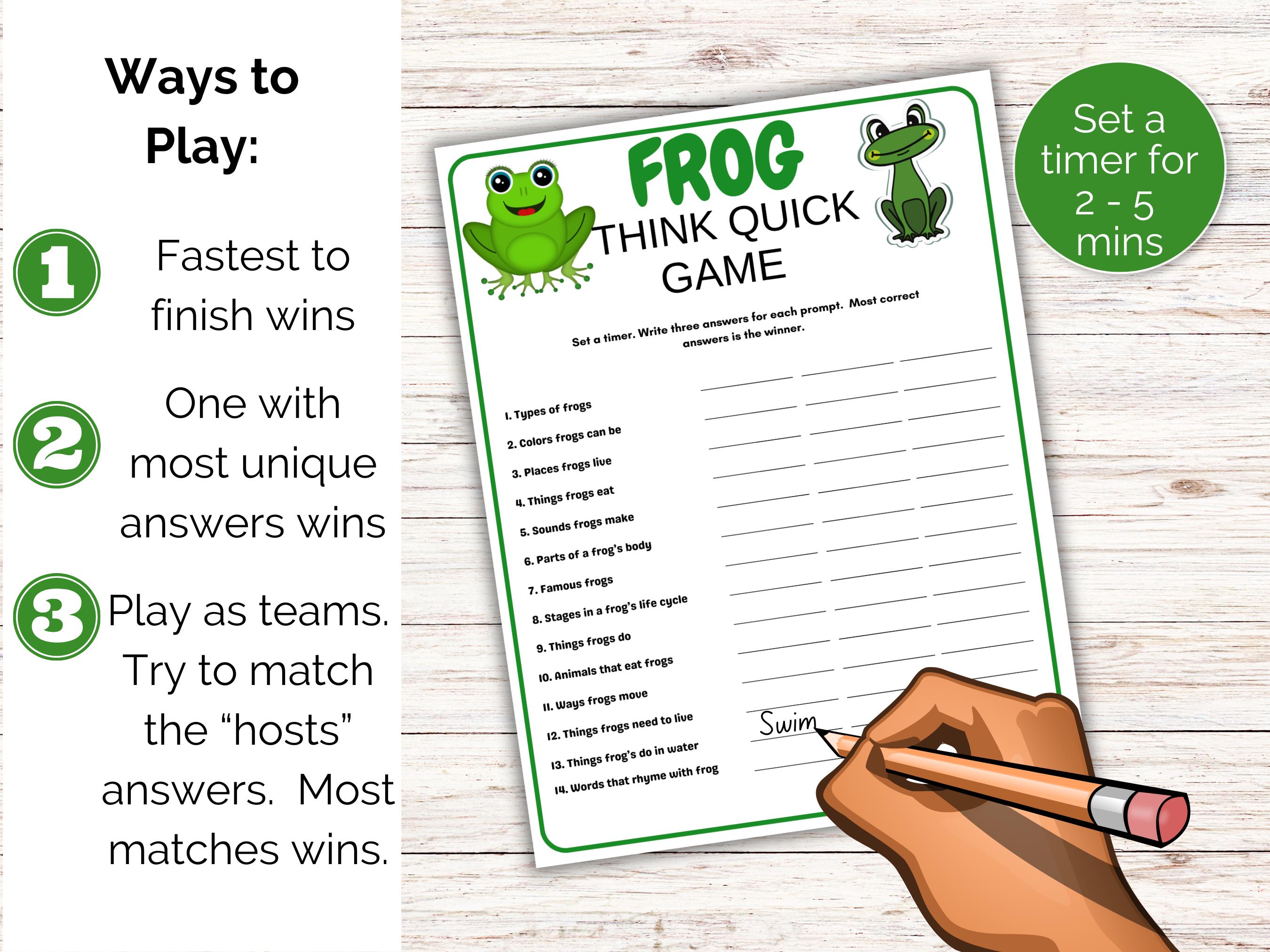 Frog Think Quick, Frog Birthday Party Idea, Frog Printable Activity for ...