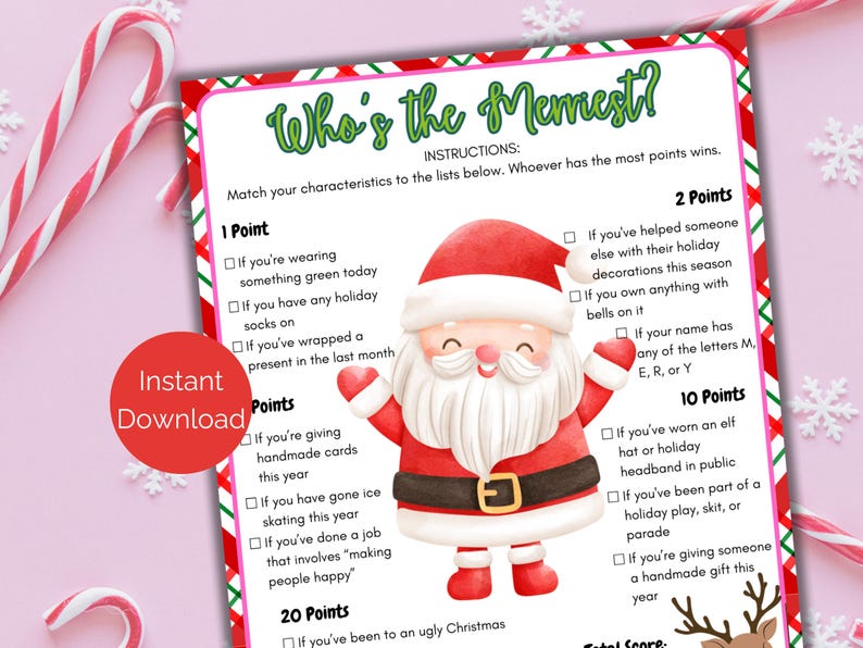 Who's the Merriest, Printable Christmas Party Game, Christmas Who is ...