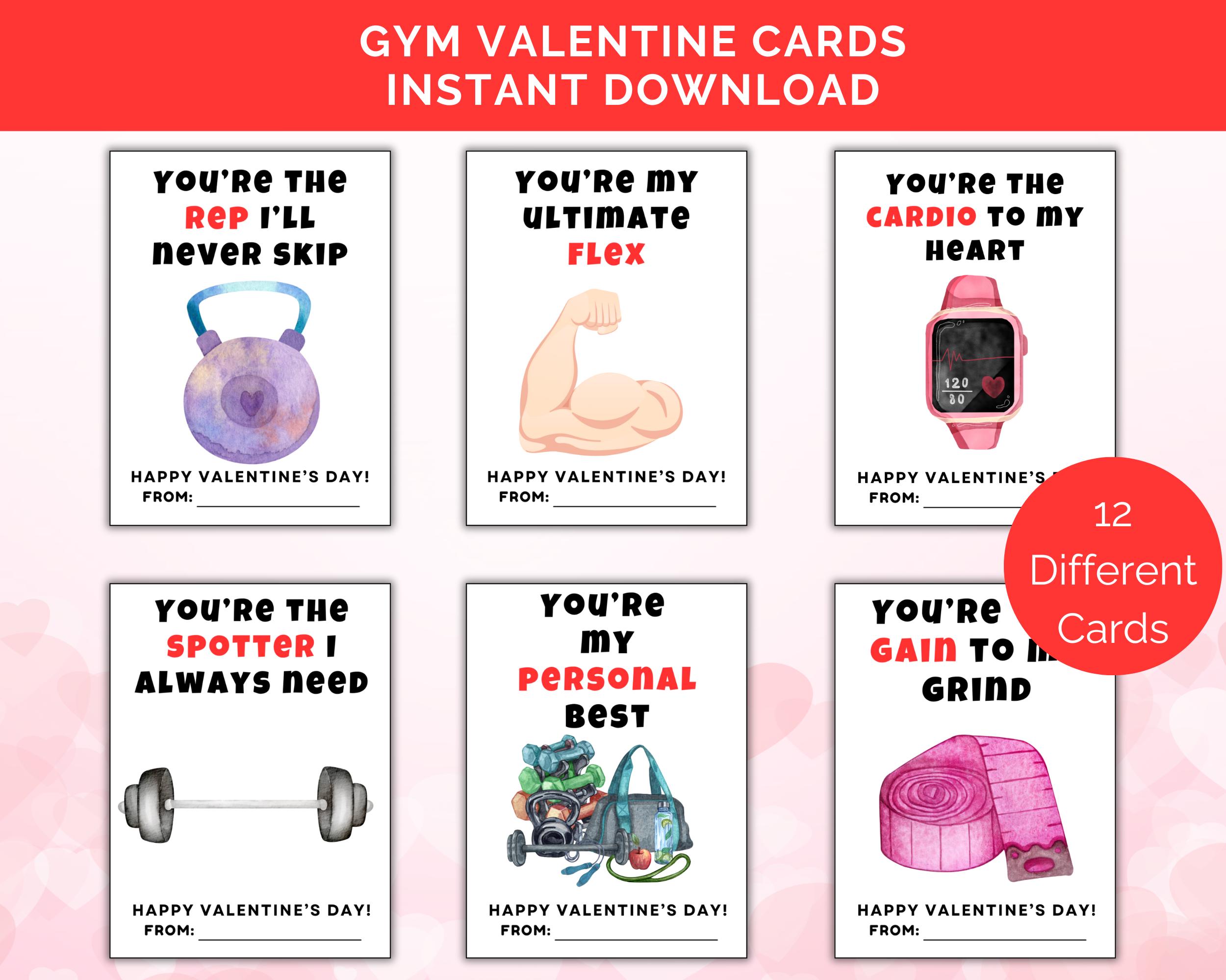 Gym Valentine Cards, 12 Printable Fitness Valentines, Workout Valentine ...