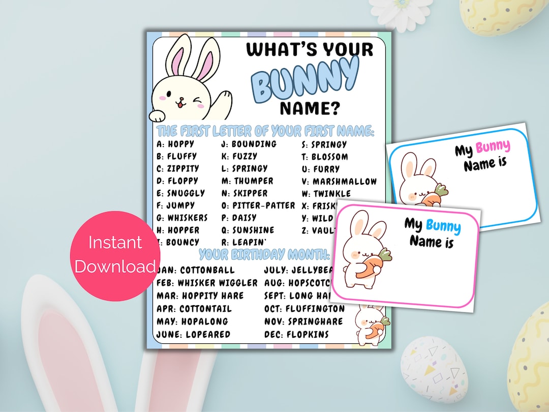 What's Your Bunny Name Game + Name Tags, Easter Name Game, Printable ...