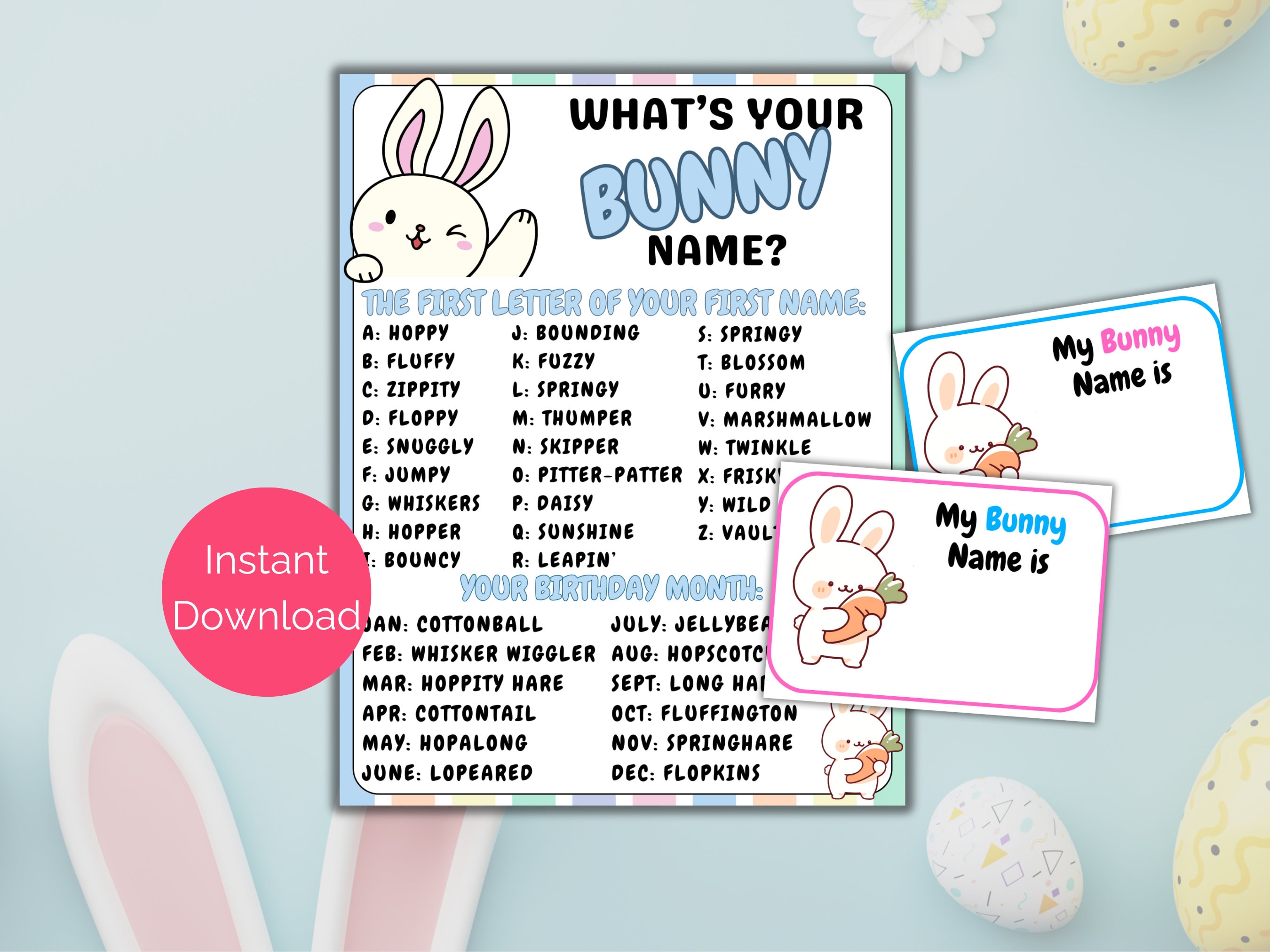 What's Your Bunny Name Game + Name Tags, Easter Name Game, Printable ...
