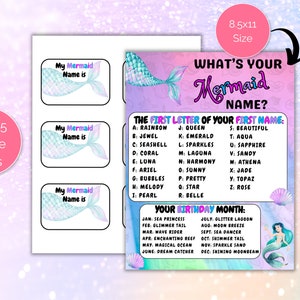 What's Your Mermaid Name Game + Name Tags, Mermaid Birthday Game ...