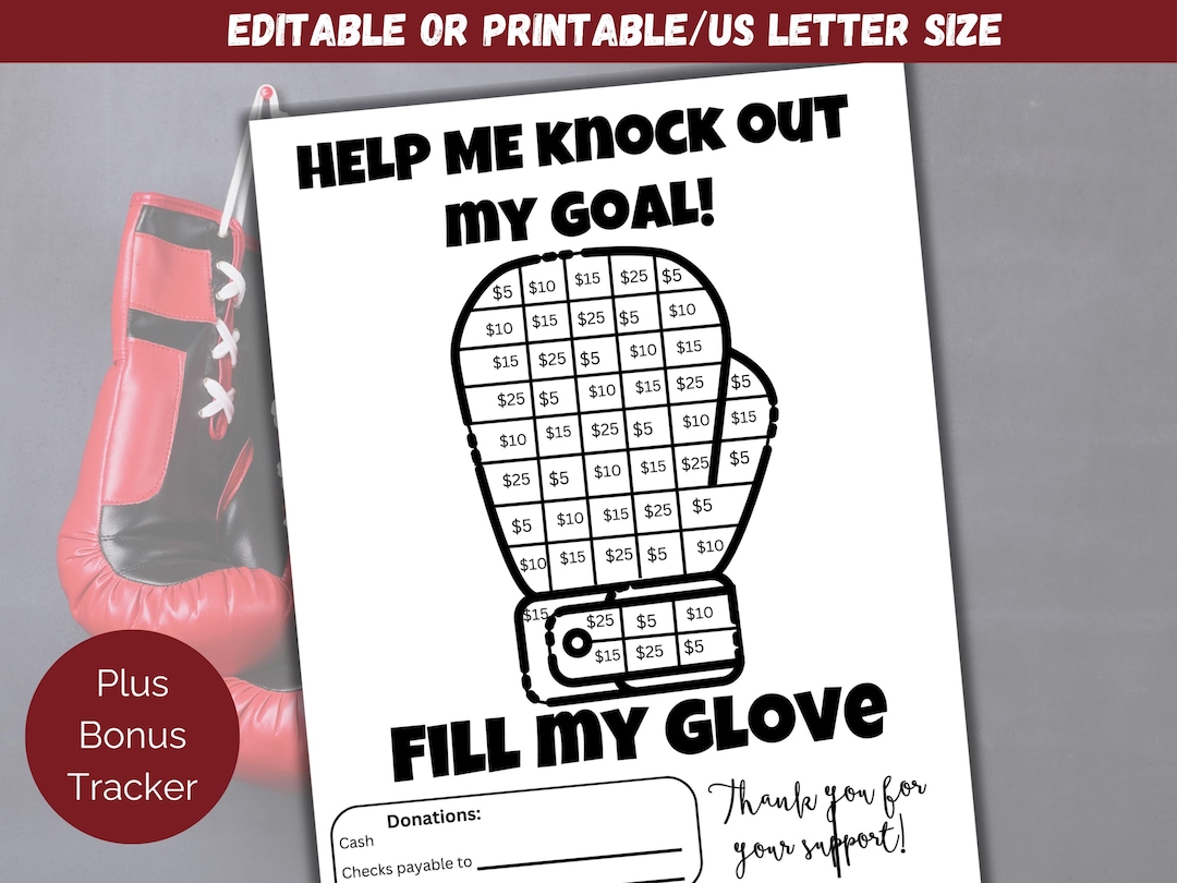 Editable Fill My Boxing Glove Fundraiser Template Boxing Fundraiser
