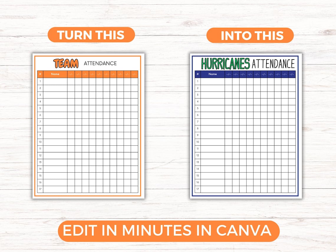 Editable Sports Attendance Sheet, Printable Sports Season Attendance ...