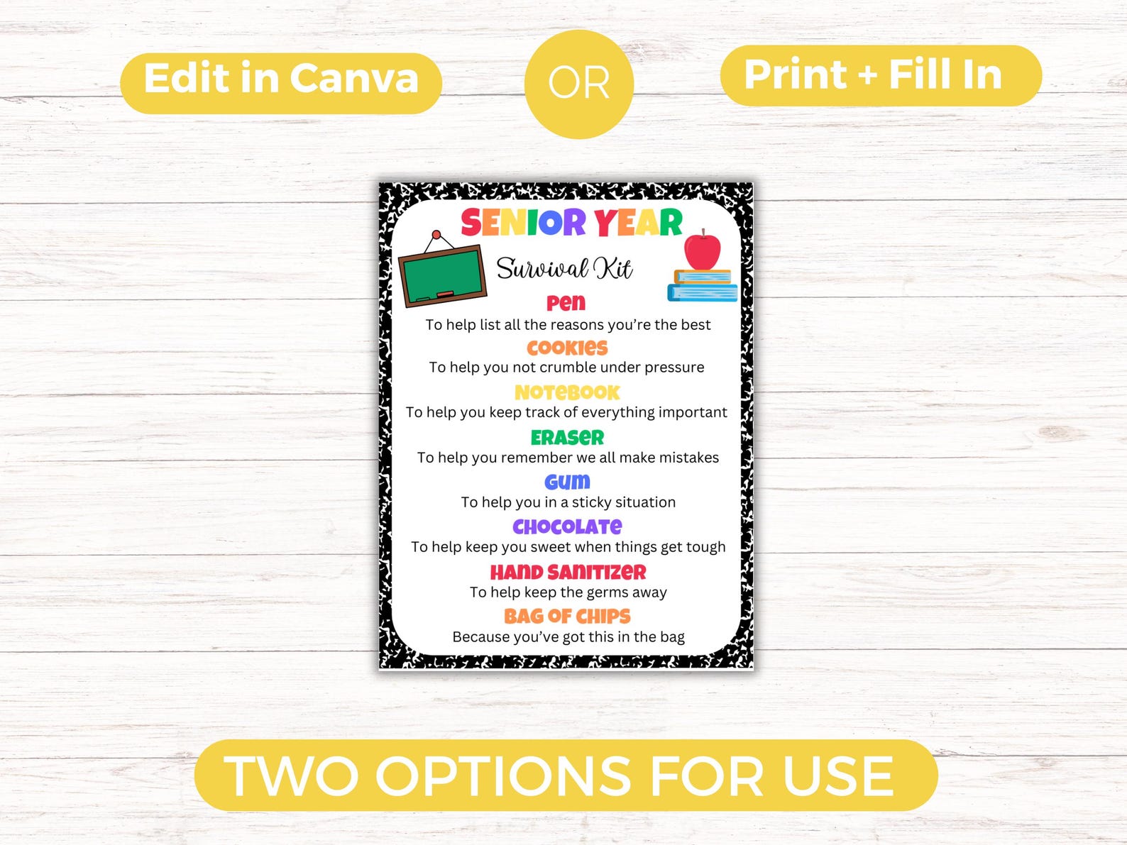 Editable Senior Year Survival Kit Gift Tags, Back to School Gift Tag ...