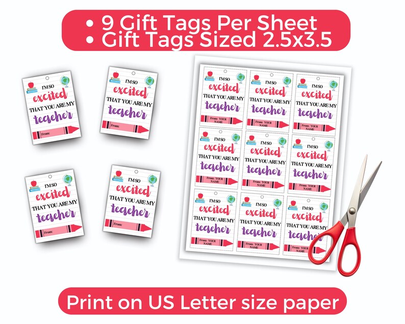Editable First Day of School Teacher Gift Tag, Printable I'm so Excited ...