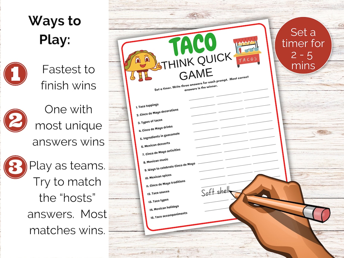 Taco Think Quick, Cinco De Mayo Games, Taco Party Games, Fiesta Think ...