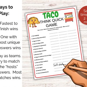 Taco Think Quick, Cinco De Mayo Games, Taco Party Games, Fiesta Think ...