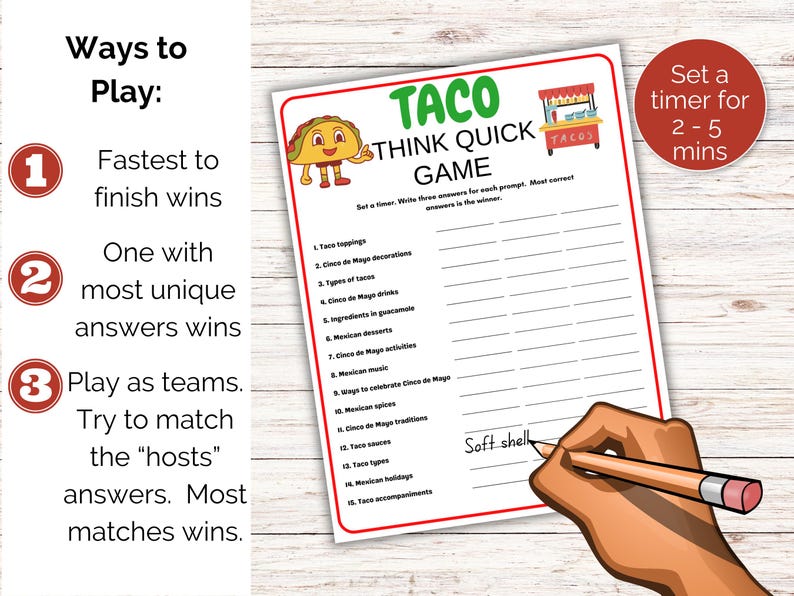 Taco Think Quick, Cinco De Mayo Games, Taco Party Games, Fiesta Think ...