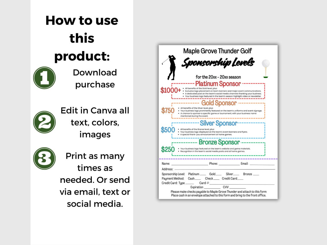 EDITABLE Golf Sponsorship Levels Flyer Template, Golf Sponsorship Form ...