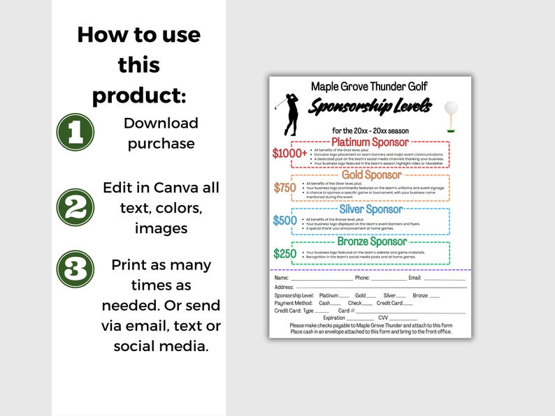 EDITABLE Golf Sponsorship Levels Flyer Template, Golf Sponsorship Form ...