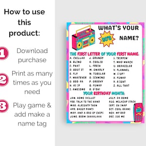 What's Your 90s Name Game + Name Tags, 90s Themed Birthday Game, 1990s ...