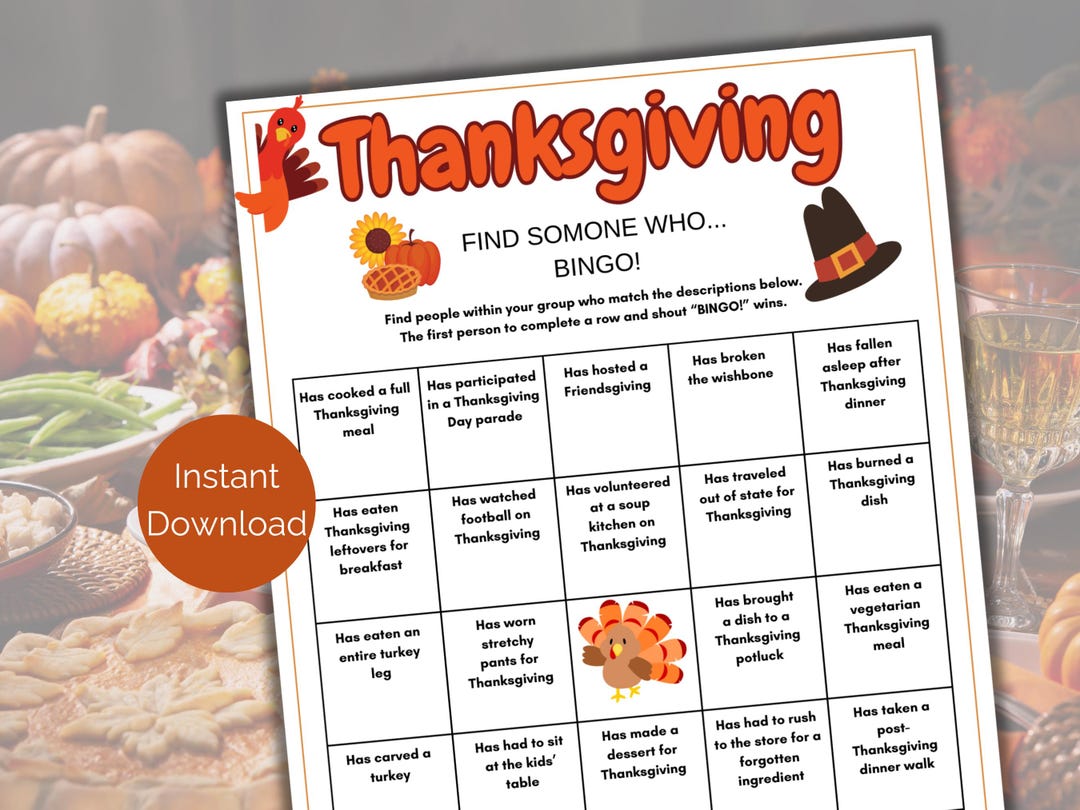 Thanksgiving Find Someone Who Game, Thanksgiving Mix and Mingle, Human ...