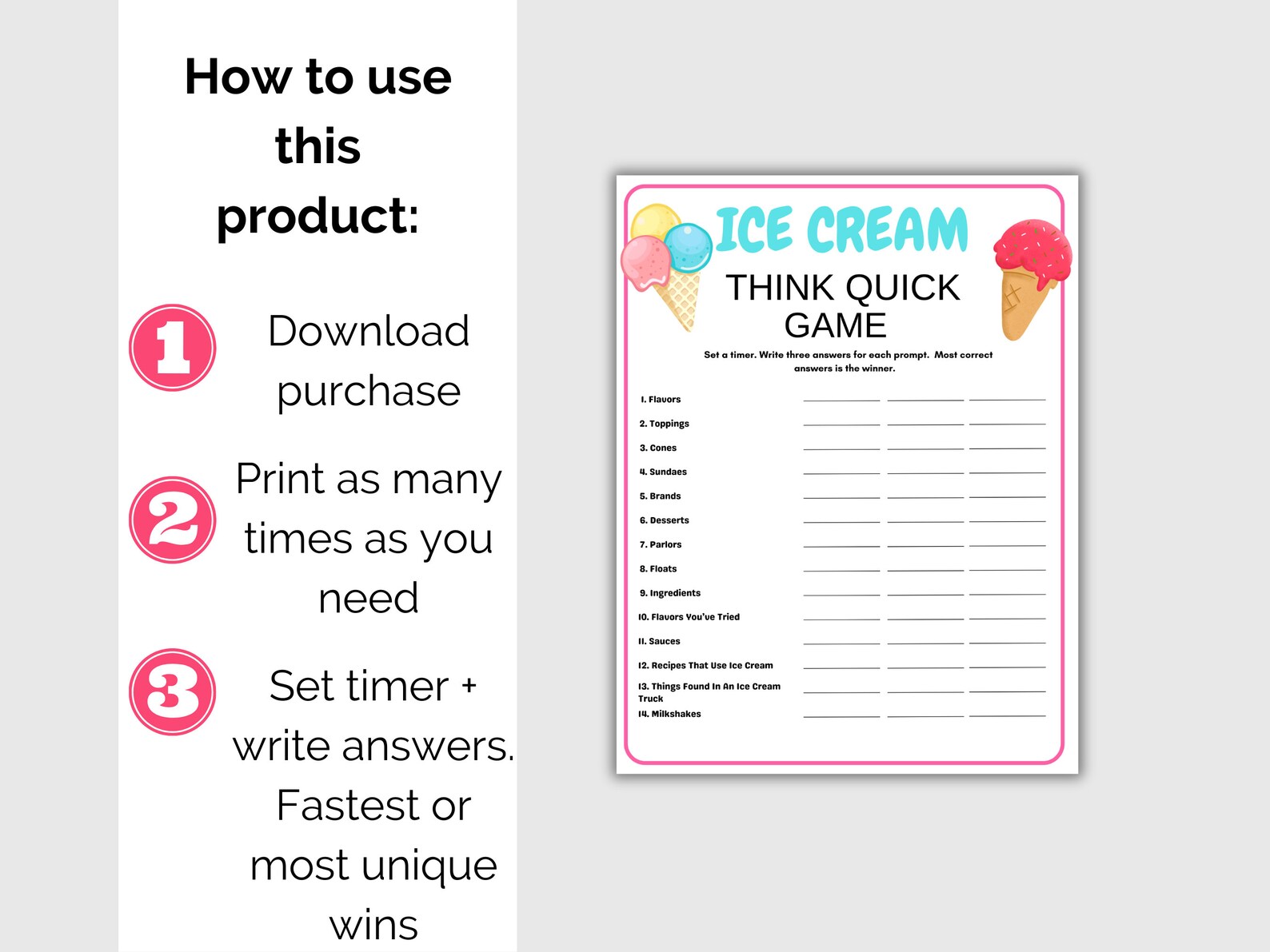 Ice Cream Think Quick, Ice Cream Party Game for Kids and Adults, Ice ...