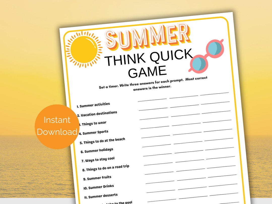 Summer Think Quick, Summer Vacation Game, Summer Activities for Kids ...