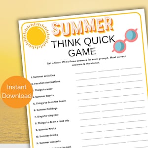 Summer Think Quick, Summer Vacation Game, Summer Activities for Kids ...