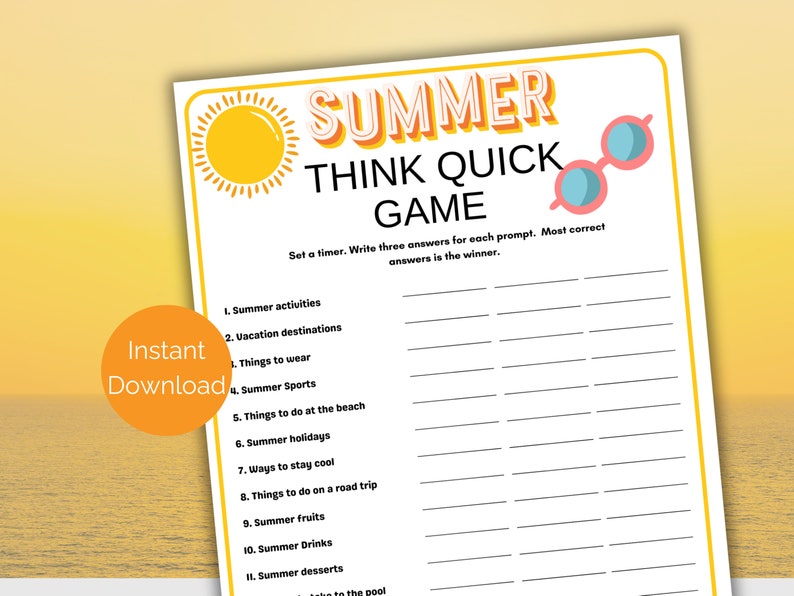 Summer Think Quick, Summer Vacation Game, Summer Activities for Kids ...