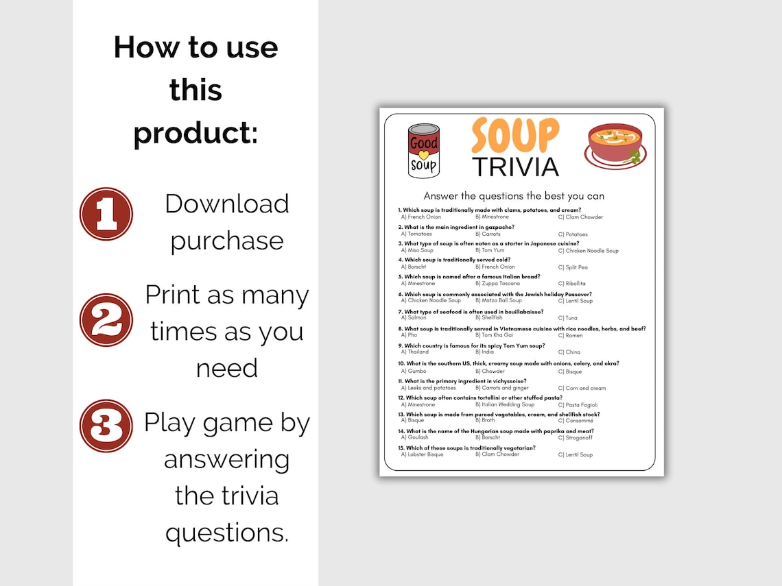 Soup Trivia Game, Soup Quiz, Printable Soup Cook-off Game for Kids and ...