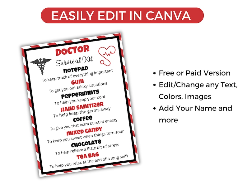 Editable Doctor Survival Kit Gift Tags, National Doctors Day Gift ...