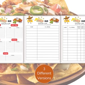 Nacho Bar Sign up Sheet, Printable Nacho Bar Potluck Sign up Form ...