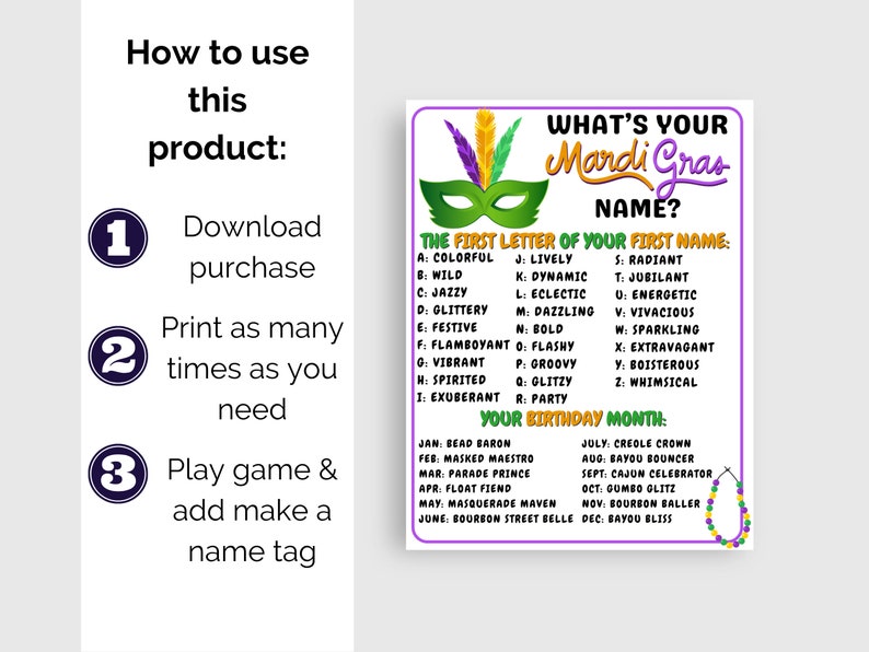 What's Your Mardi Gras Name Game + Name Tags, Mardi Gras Activity ...