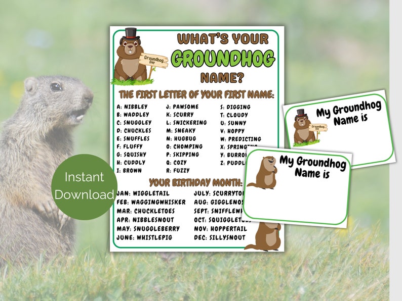 What's Your Groundhog Name Game + Name Tags, Groundhog Day Game for ...