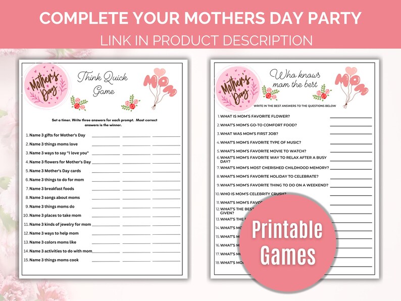 Mothers Day Trivia Game, Printable Mothers Day Quiz, Mothers Day Party ...