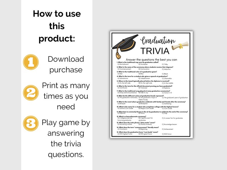 Graduation Trivia Game, Printable Graduation Party Game, High School ...