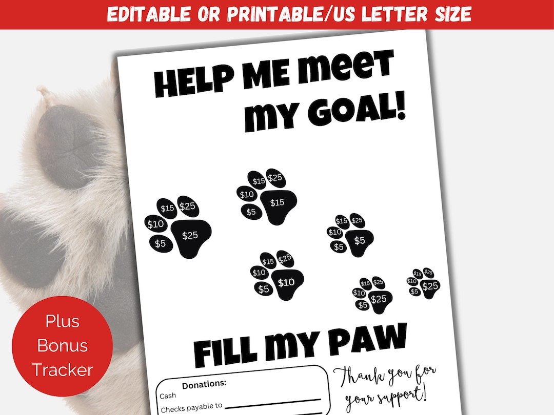 Editable Fill My Paw Fundraiser Template, Animal Fundraiser Flyer ...