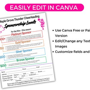 EDITABLE Cheer Sponsorship Levels Flyer Template, Cheerleading ...