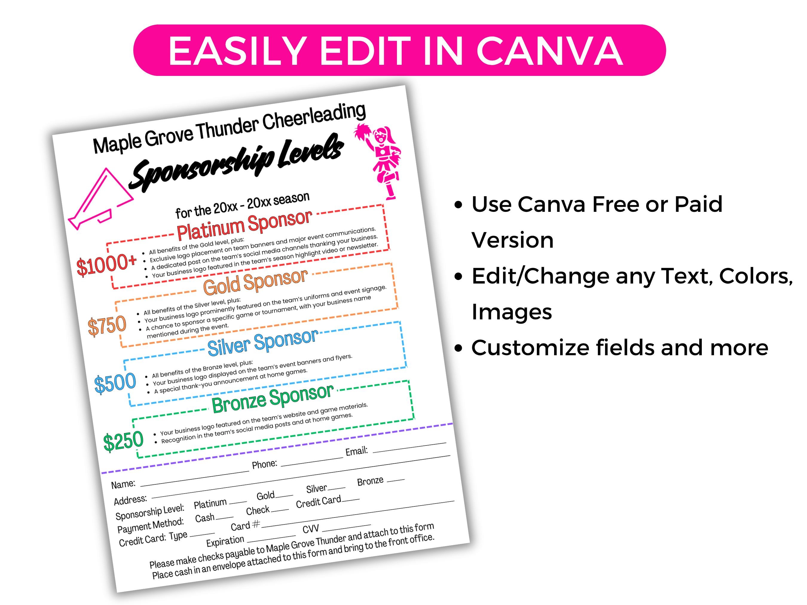 EDITABLE Cheer Sponsorship Levels Flyer Template, Cheerleading ...