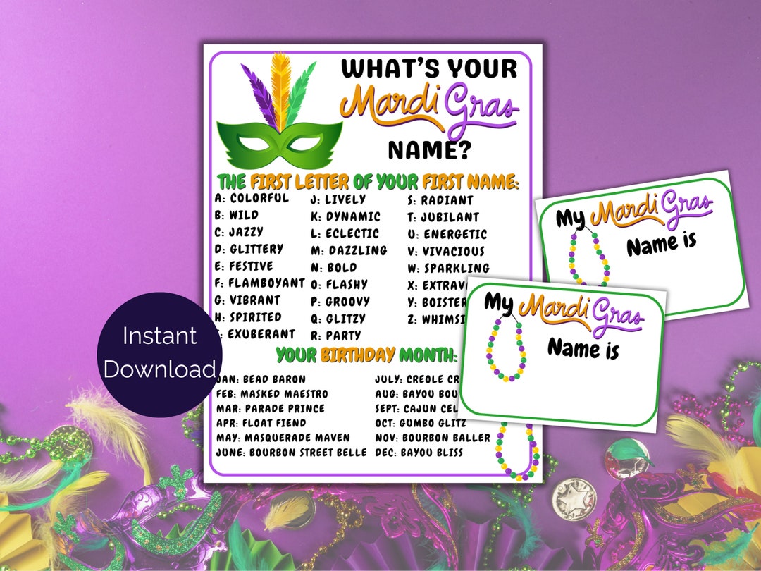 What's Your Mardi Gras Name Game + Name Tags, Mardi Gras Activity ...