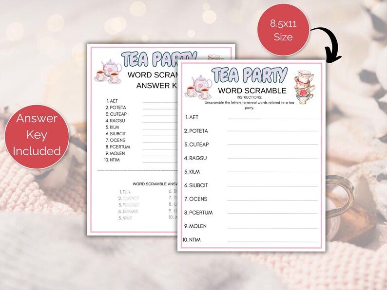 Tea Party Word Scramble Game, Printable Tea Party Games, Garden Party ...