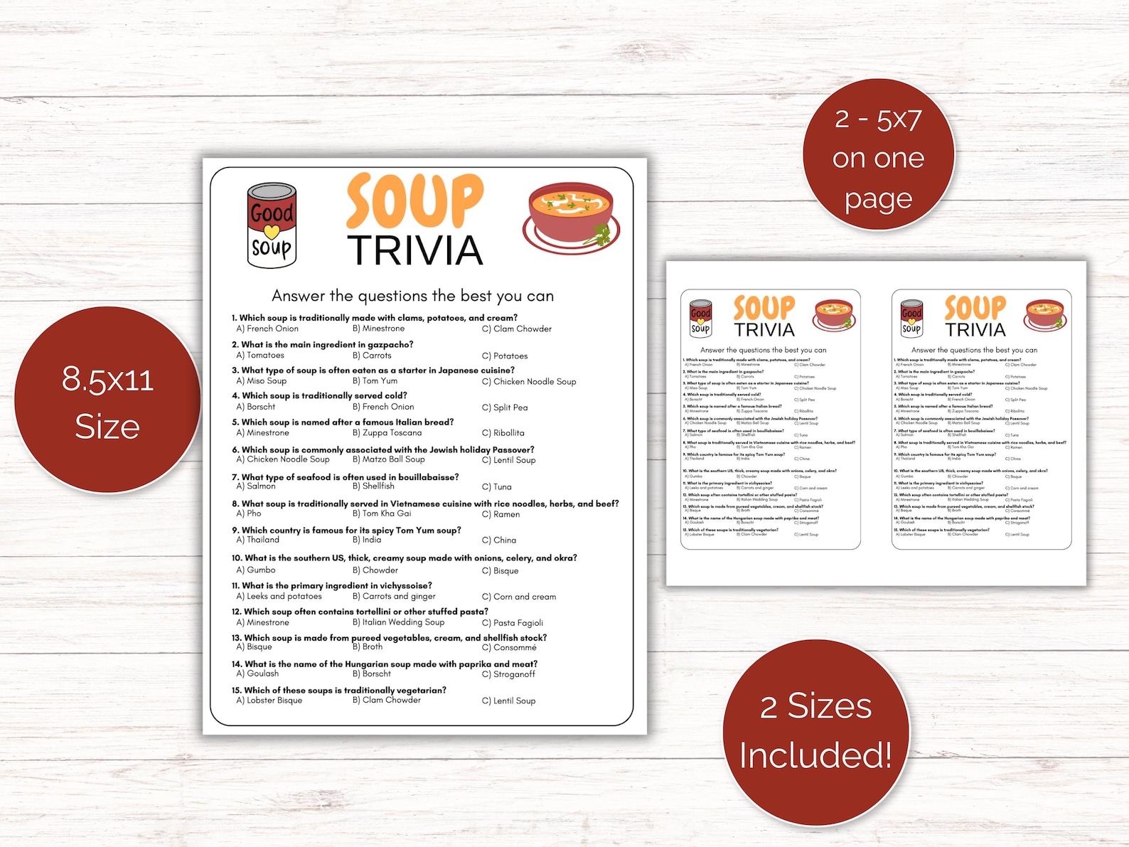Soup Trivia Game, Soup Quiz, Printable Soup Cook-off Game for Kids and ...