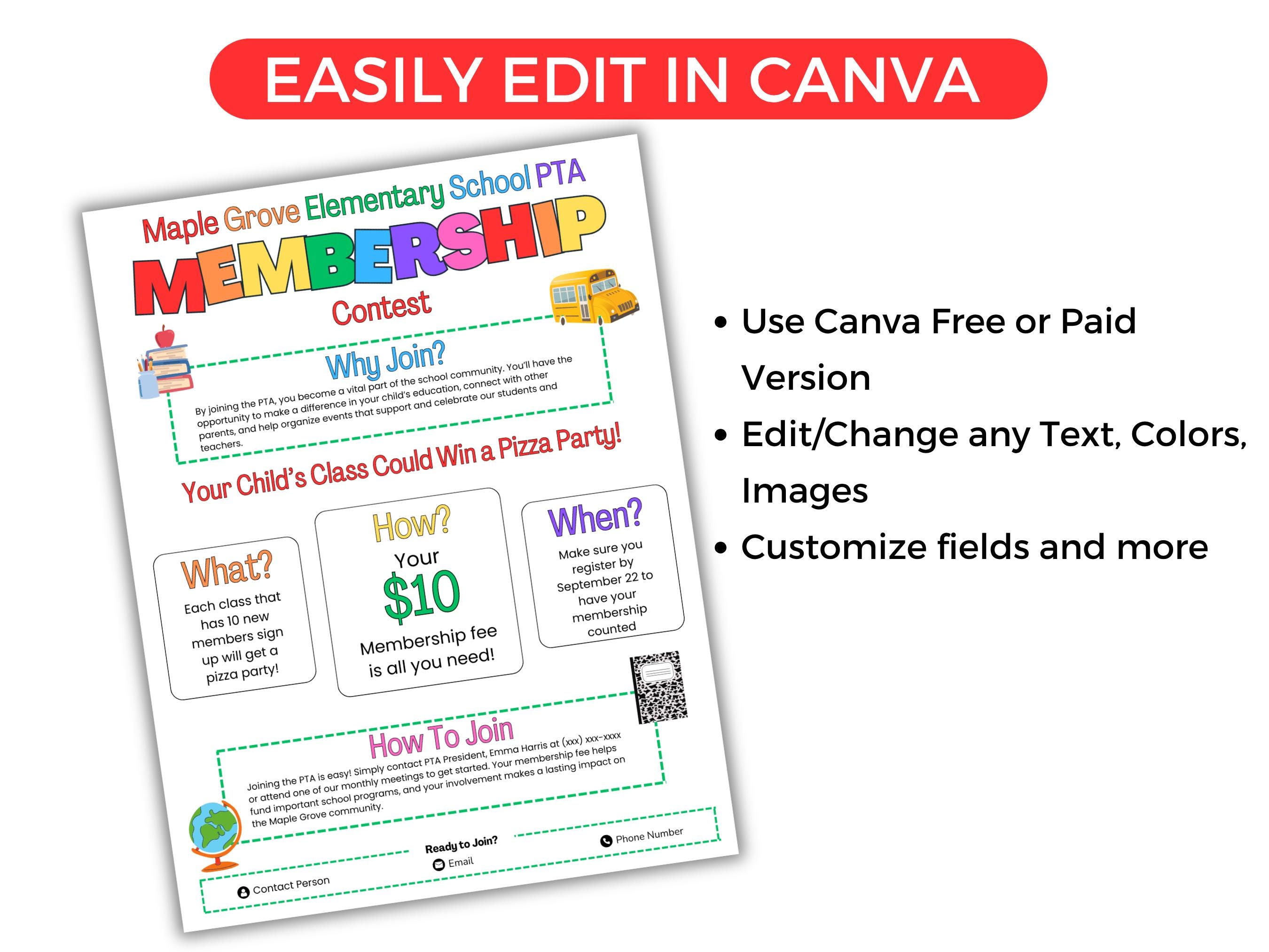 EDITABLE PTA PTO Membership Contest Flyer Template, Pta Recruitment ...