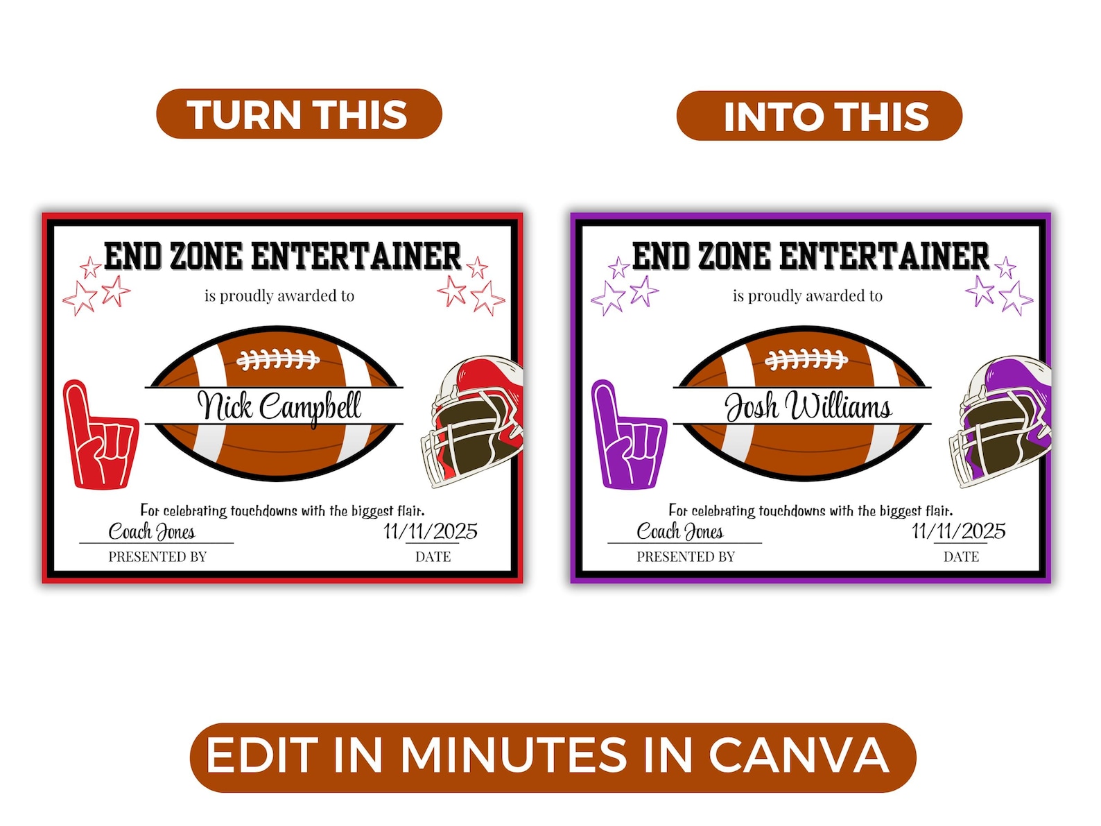 Editable Football Award Certificates, 101 Printable End of Season ...