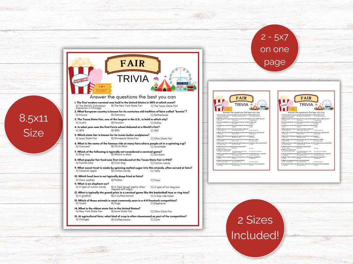 Fair Trivia Game, Fair Quiz, Printable Fair Trivia for Kids and Adults ...