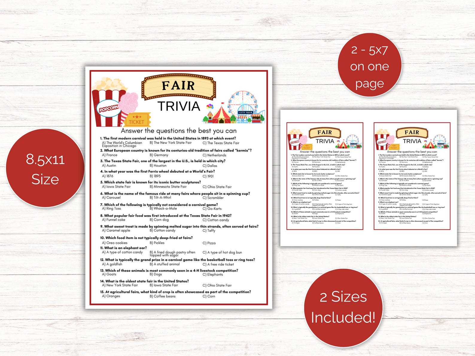 Fair Trivia Game, Fair Quiz, Printable Fair Trivia for Kids and Adults ...