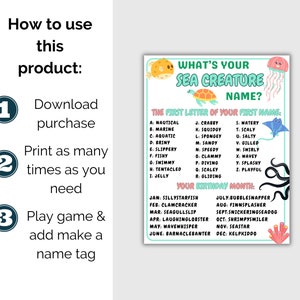 What's Your Sea Creature Name Game + Name Tags, Under the Sea Party ...