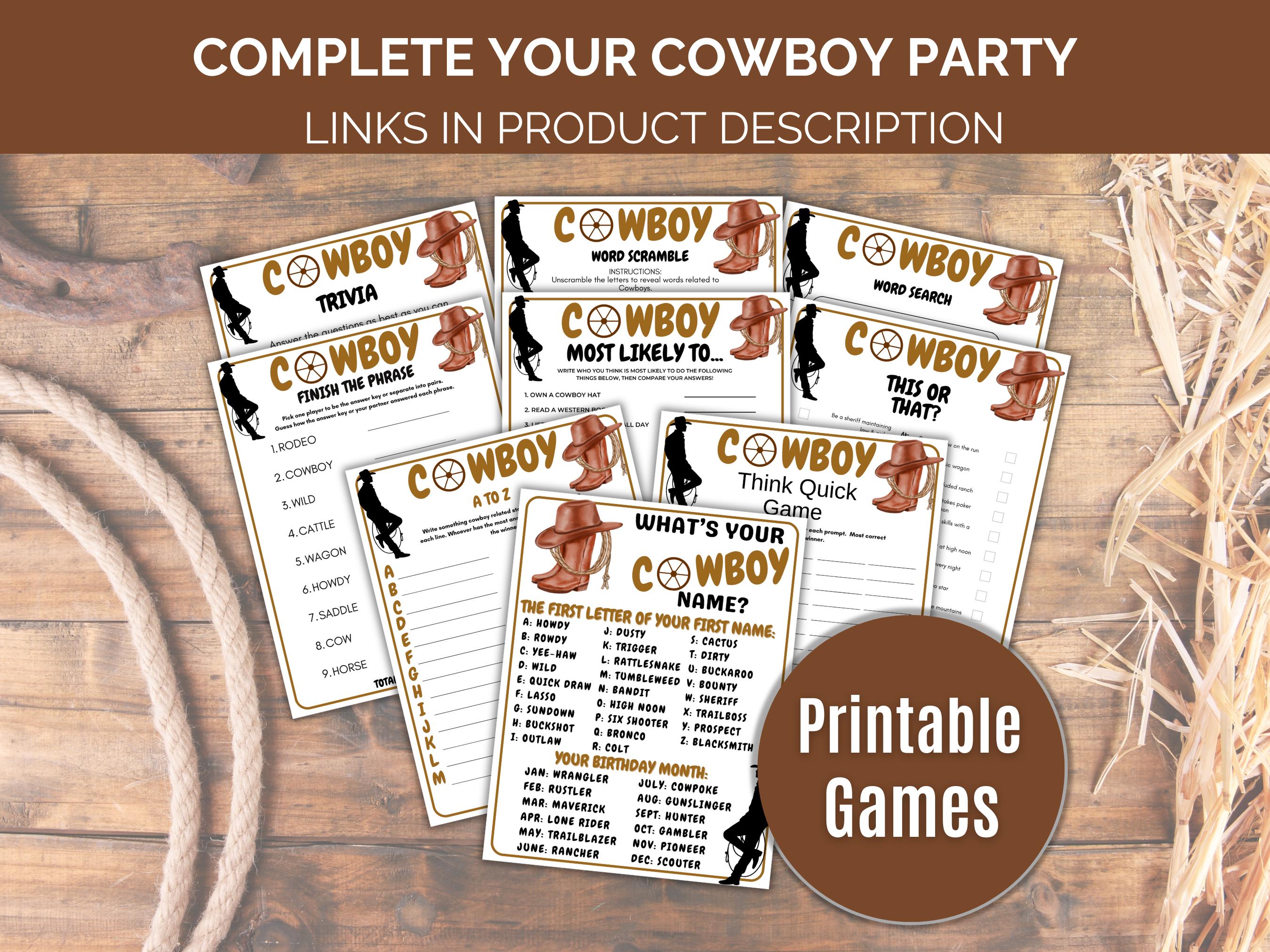 Cowboy Trivia Game, Printable Cowboy Trivia, Cowboy Quiz, Cowboy Party ...